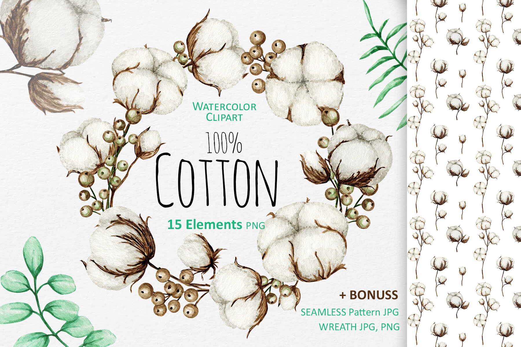 COTTON Flowers Watercolor Clipart, Eco Friendly Cotton Bowl ...