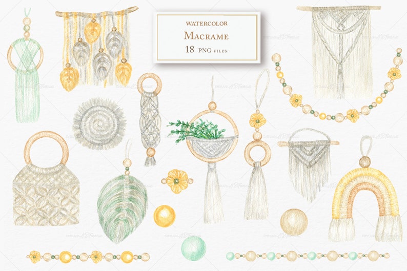 Boho Macrame Clipart Watercolor Modern Home Decor Vintage - Etsy