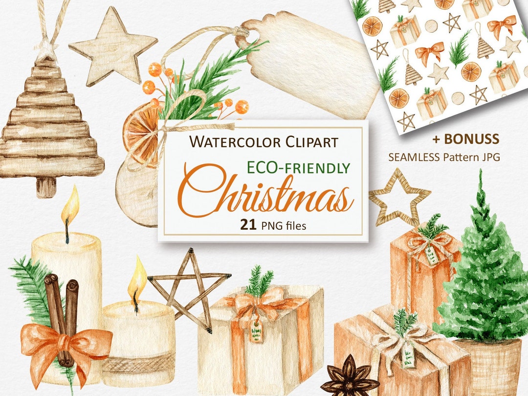 Watercolor Christmas Clipart PNG, Winter Holidays Boho X-mas Natural ...