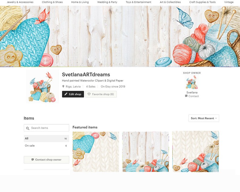 Etsy Shop Banner Set, Knitting Watercolor Shop Cover, Etsy Branding ...