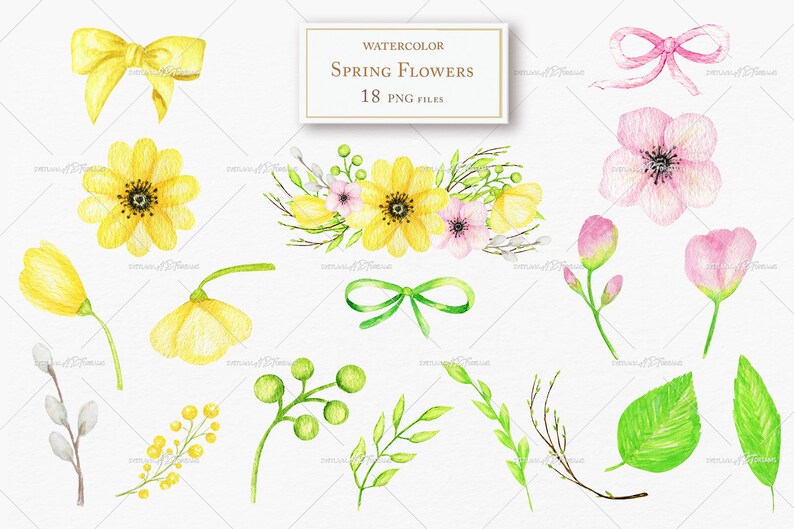 Watercolor Spring Flowers Clipart, Floral Bouquet, Yellow Pink Flower ...