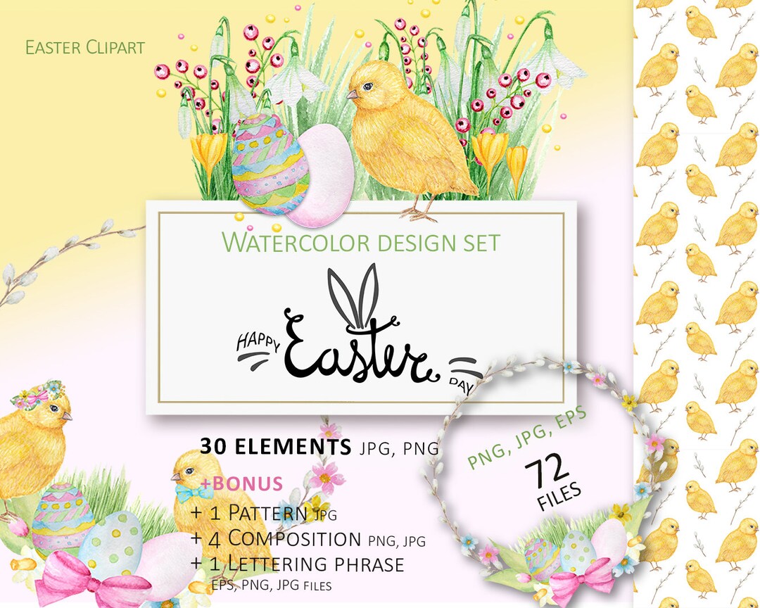 Watercolor Happy EASTER Clipart, High Quality Hand Painted Spring ...
