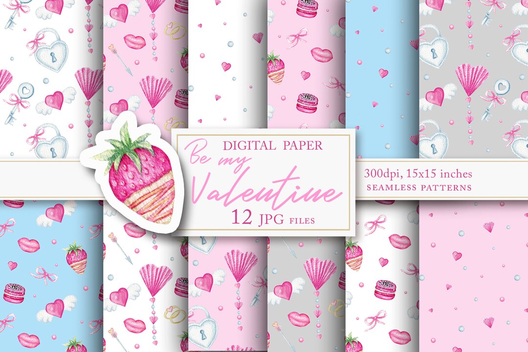 Love Digital Paper Pack, Valentines Day Hearts Seamless Patterns ...
