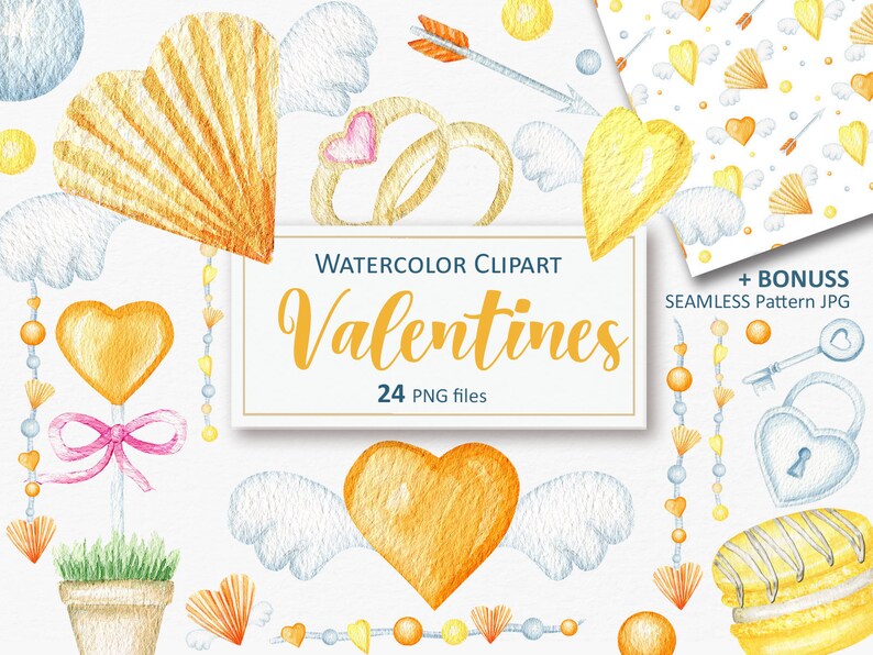 Valentines Day Watercolor Clipart Bundle, Love Stickers, Valentine's ...