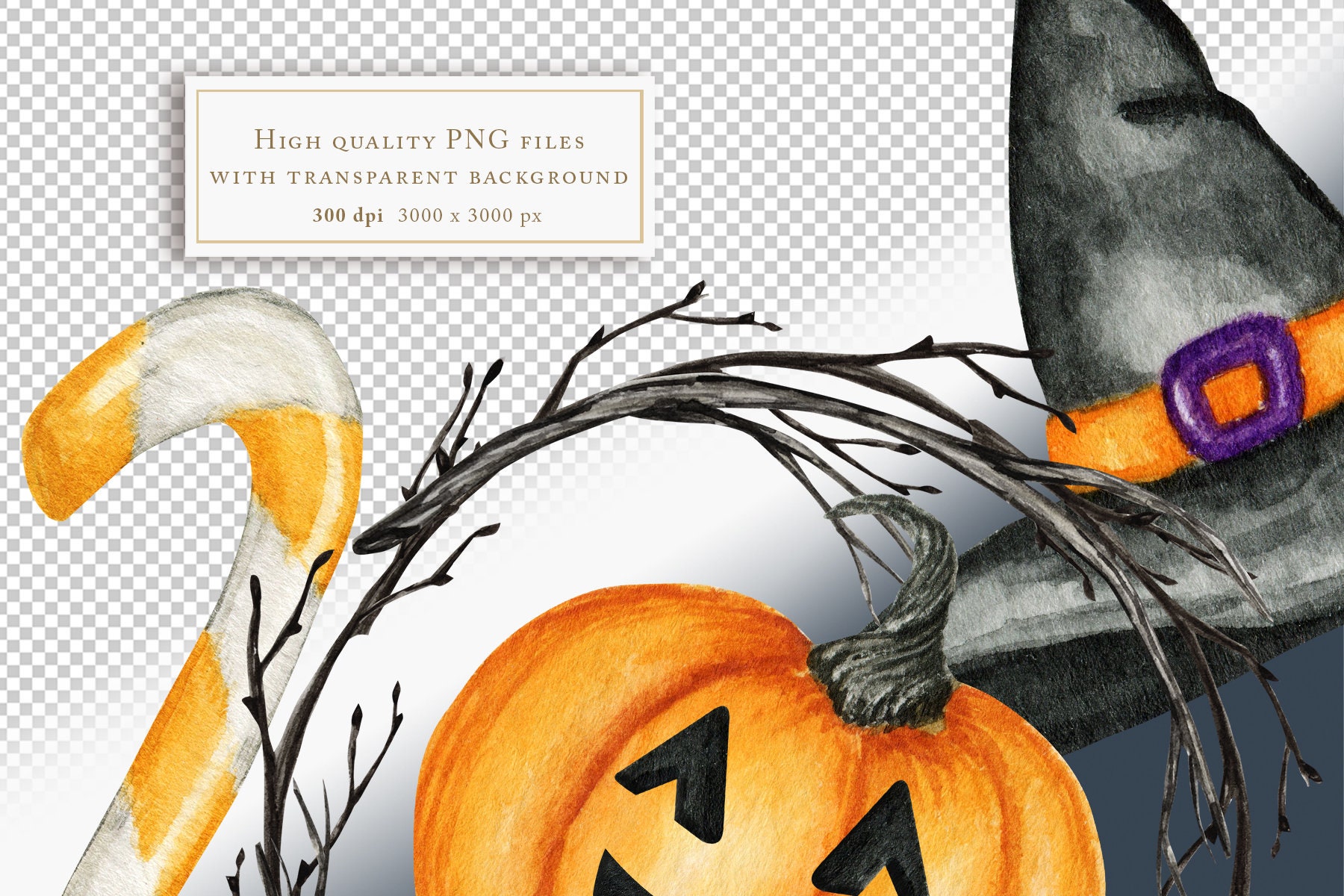 Watercolor Halloween Sign Clipart Cute Pumpkins Witch - Etsy