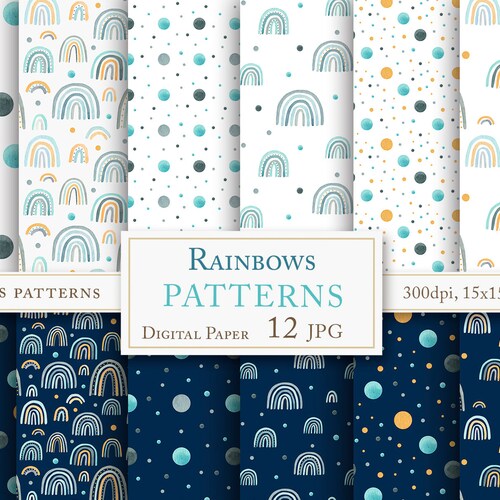 Watercolor RAINBOW Digital Paper Set Hand Painted Nursery Art - Etsy