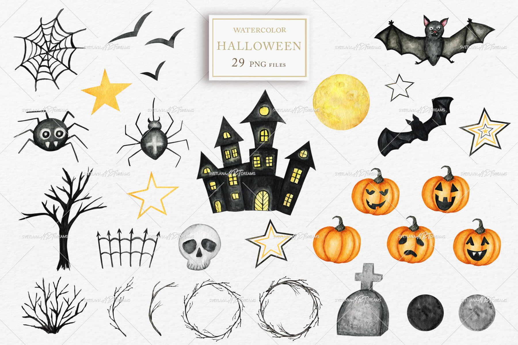 Watercolor Halloween Sign Clipart, Cute Pumpkin Creepy Faces, Halloween ...