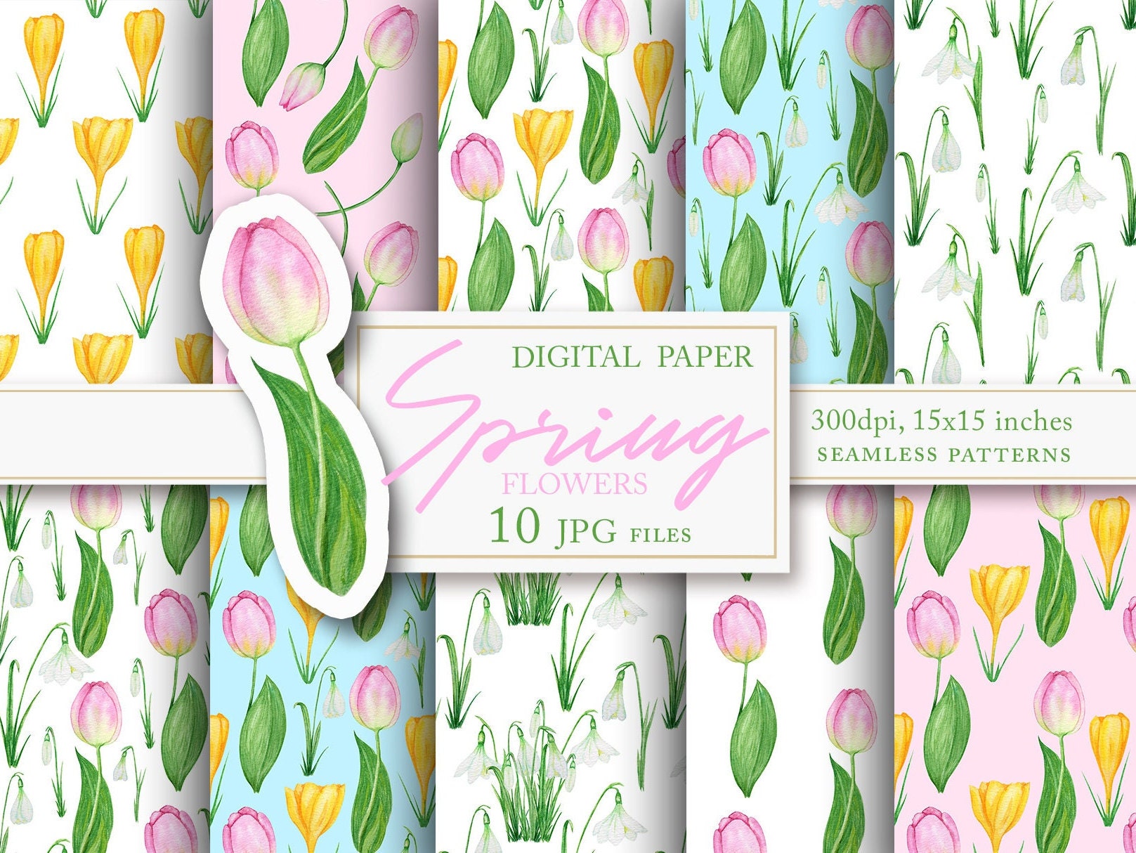 SPRING Floral Digital Paper Pack Watercolor Flowers Seamless - Etsy