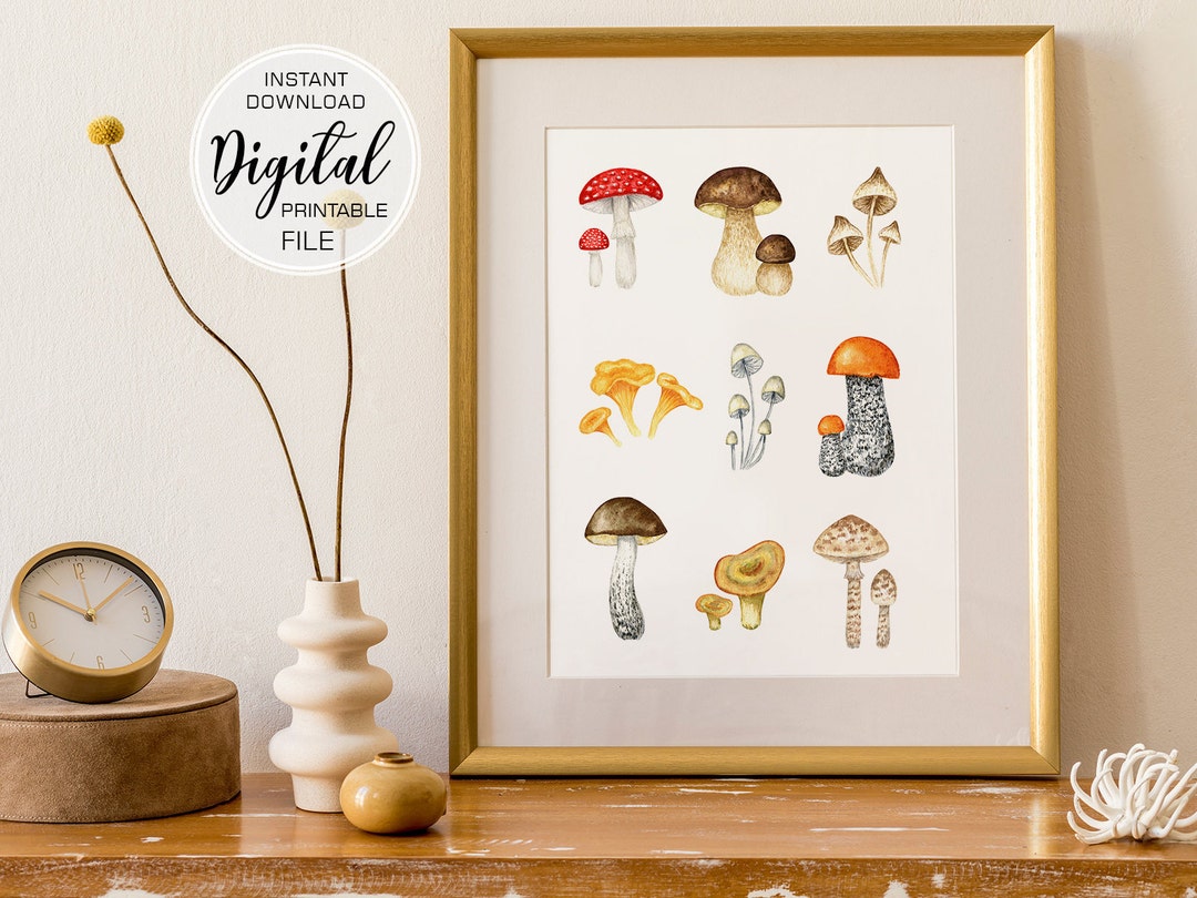 Watercolor Mushrooms Poster Printable Wall Art, Woodland Mushroom Boho ...