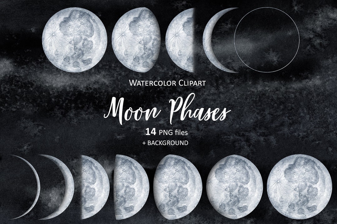 Watercolor Moon Phases Clipart: Lunar Chart PNG (digital Download) #114 ...