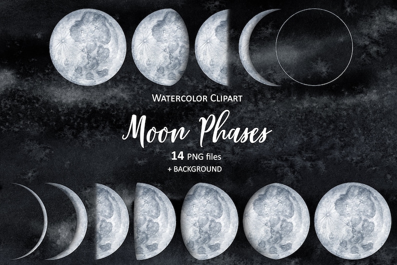 Watercolor Moon Phases Clipart: Lunar Chart PNG (digital Download) #114 ...