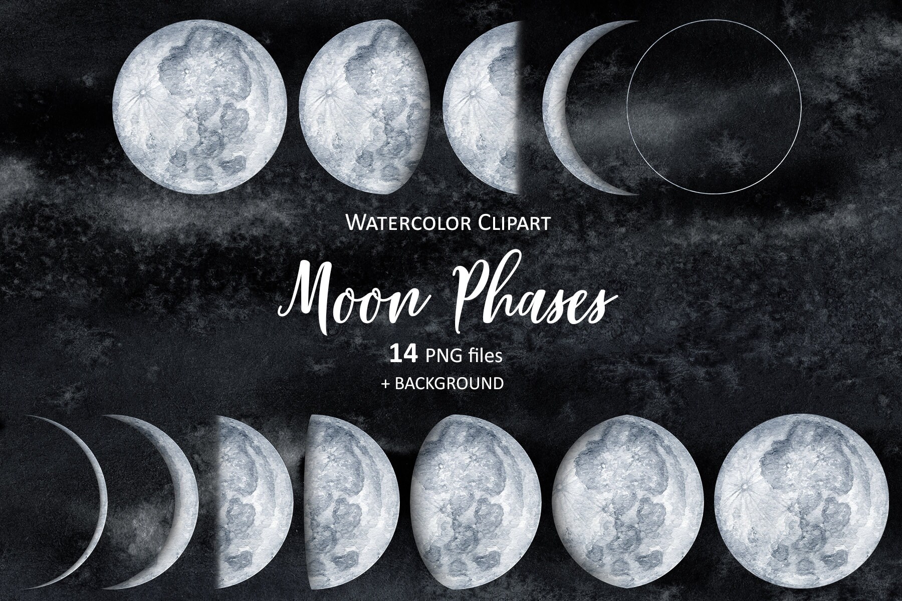 Watercolor Moon Phases Clipart: Lunar Chart PNG (digital Download) #114 ...