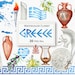 Greece Watercolor Clipart Flags, Map, Ancient Greek Column, Statue ...