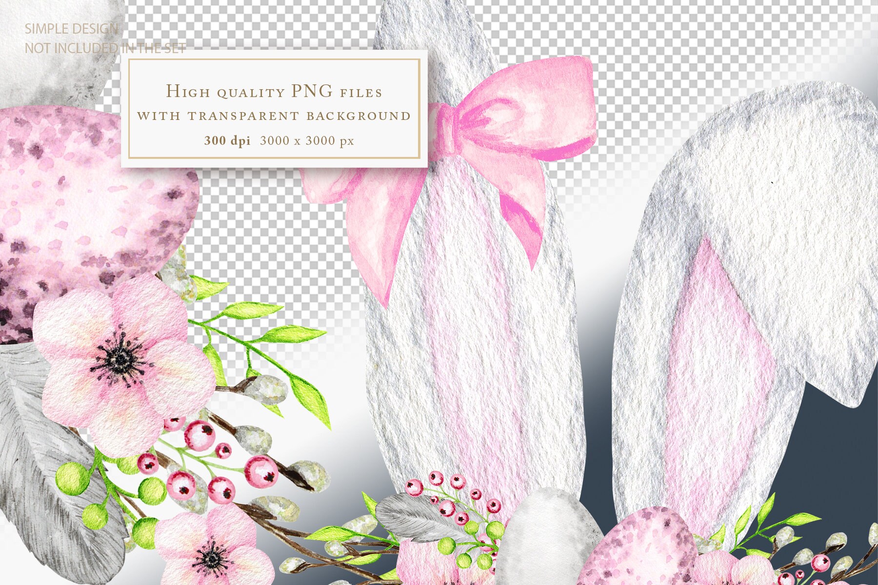 Easter Bunny Ears Clipart, Watercolor Spring Holyday Rabbit Ears With ...