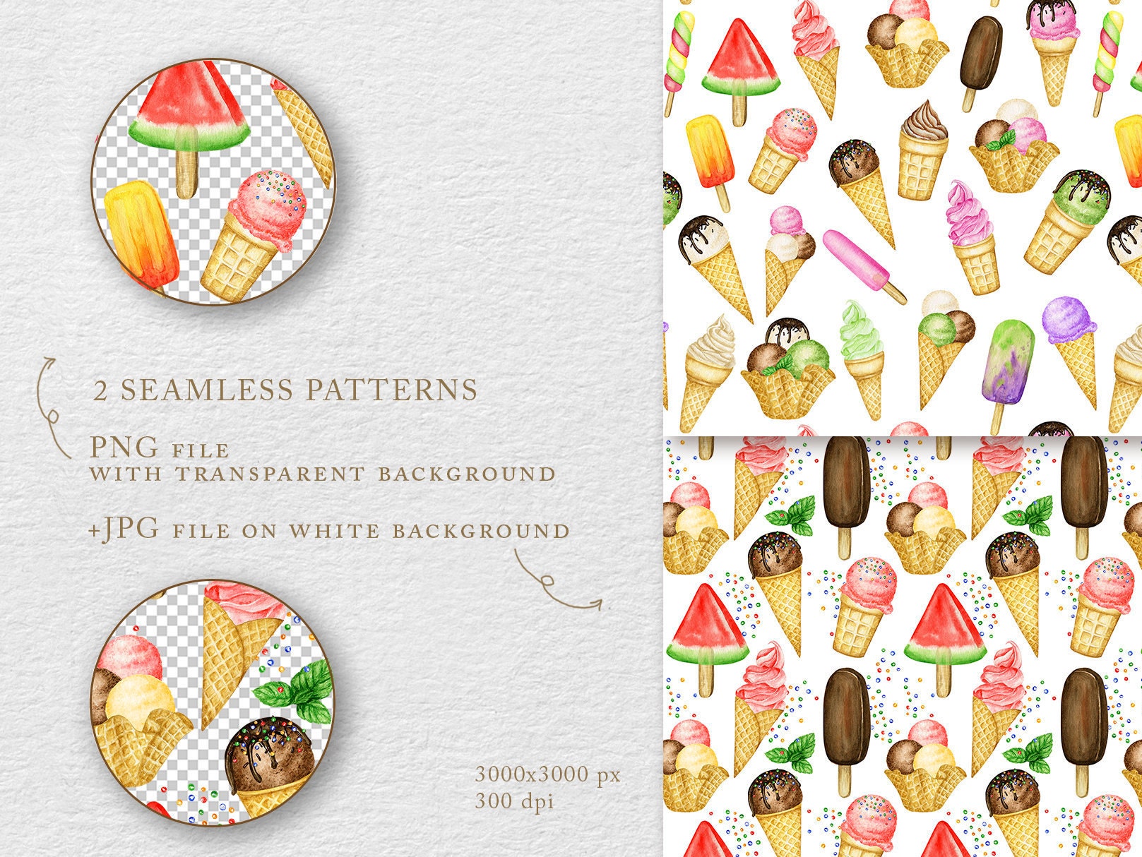 Ice Cream Watercolor Clipart. High Quality Hand Painted Ice Cream in ...
