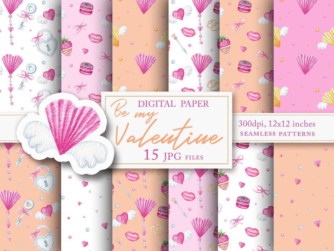 Watercolor Valentine's Day Digital Paper: Hearts & Love (digital ...