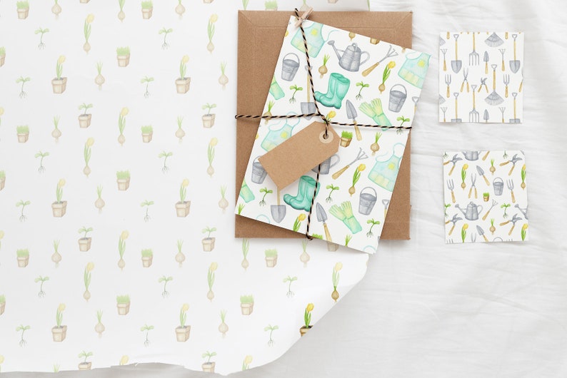 Gardening Digital Paper Pack, Watercolor Huge Garden Tools Scrapbook ...