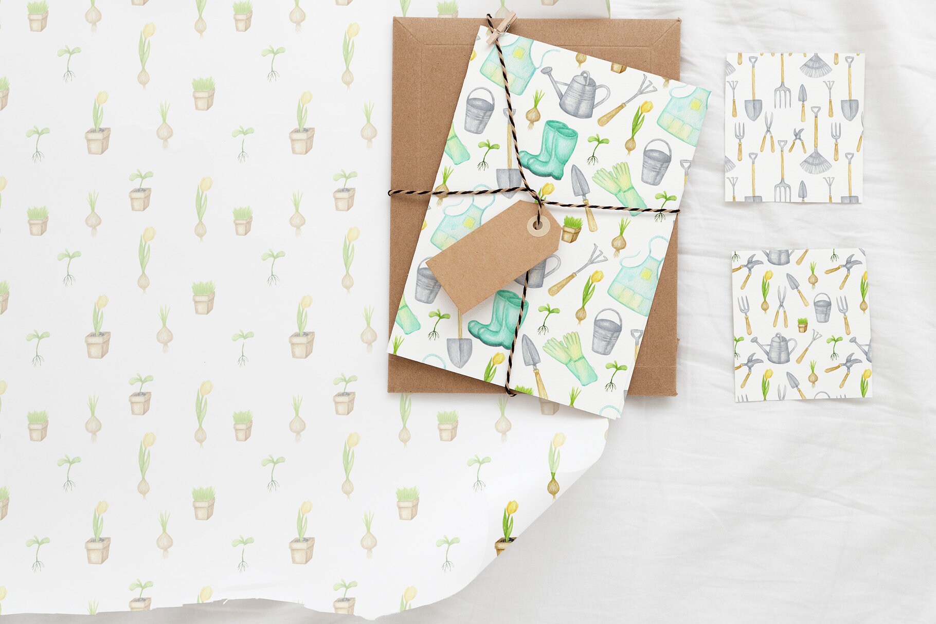 Gardening Digital Paper Pack, Watercolor Huge Garden Tools Scrapbook ...