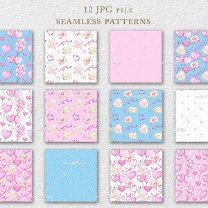 Valentines Day Digital Paper Pack, Love Hearts Watercolor Seamless ...