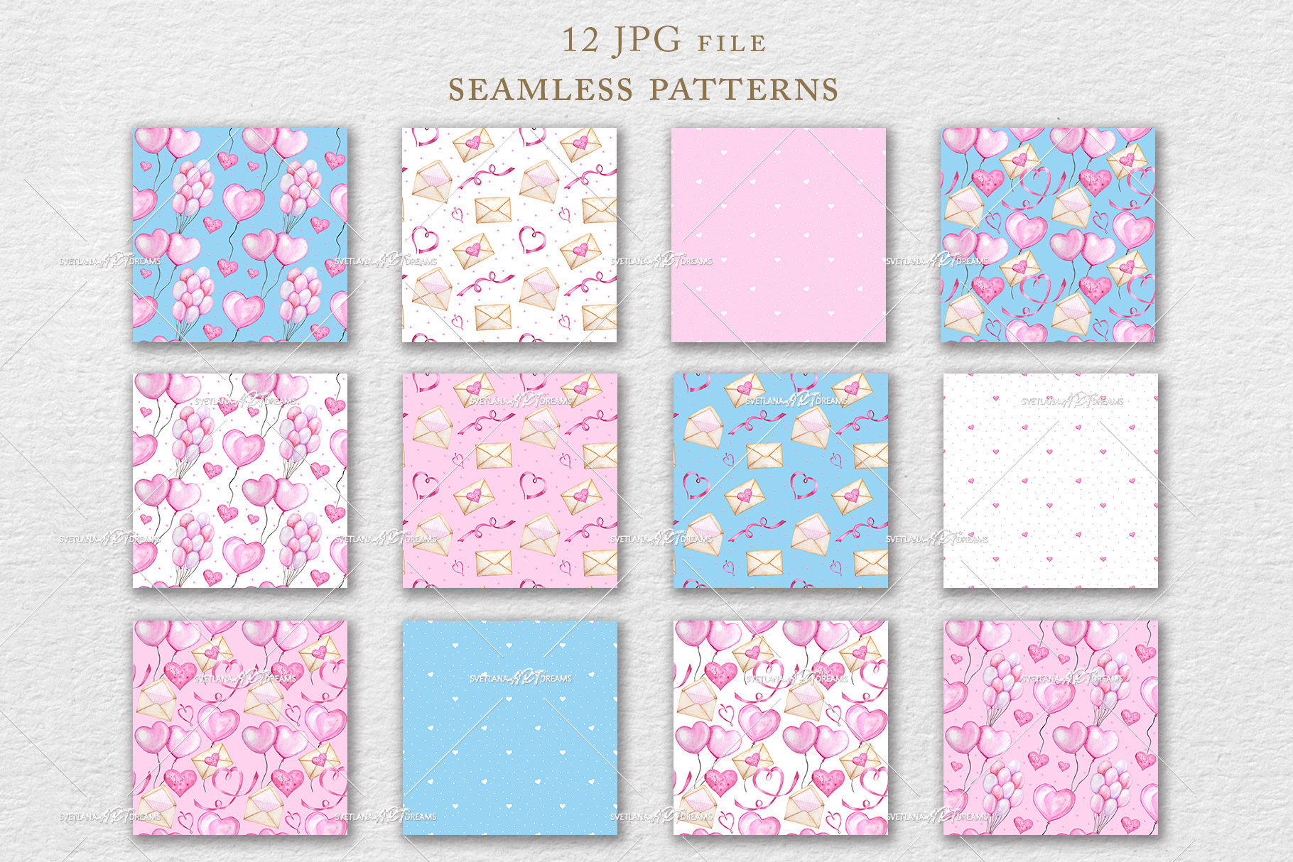 Valentines Day Digital Paper Pack, Love Hearts Watercolor Seamless ...