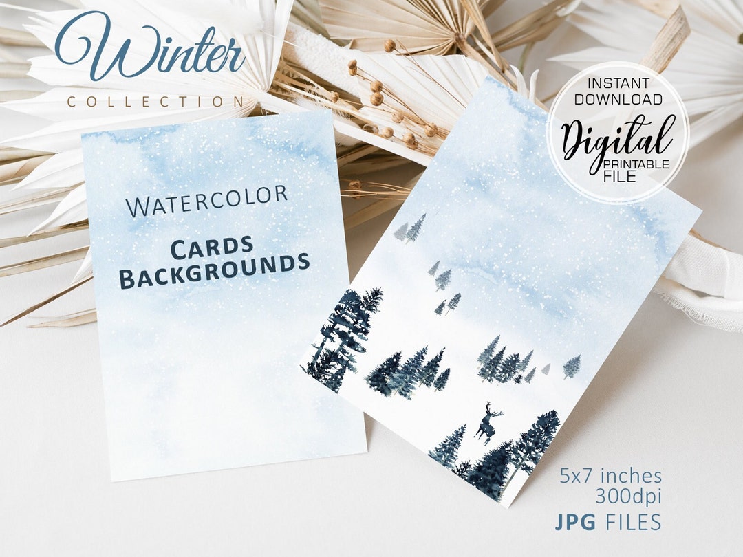 Winter Watercolor Background Clipart: Christmas Card Printable (digital ...