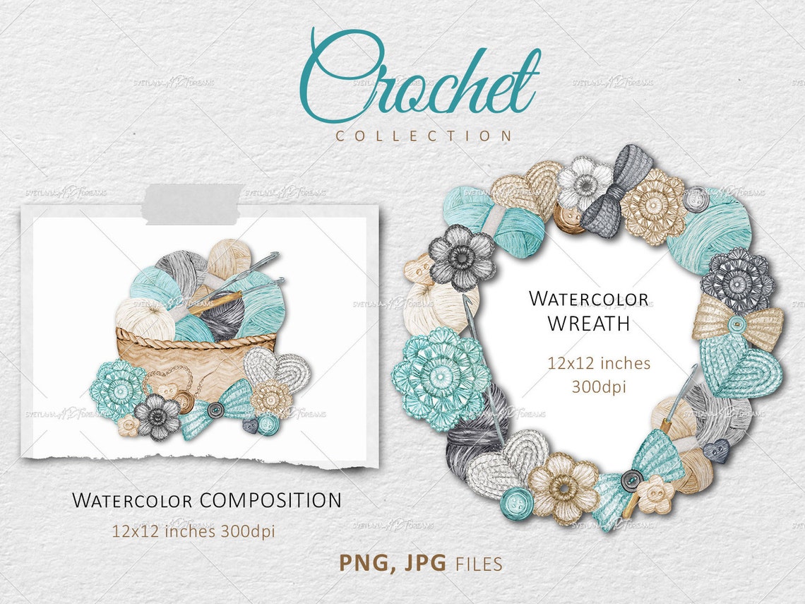 Watercolor Crochet Wreath PNG Clipart, Knitting Crocheting Logotype ...