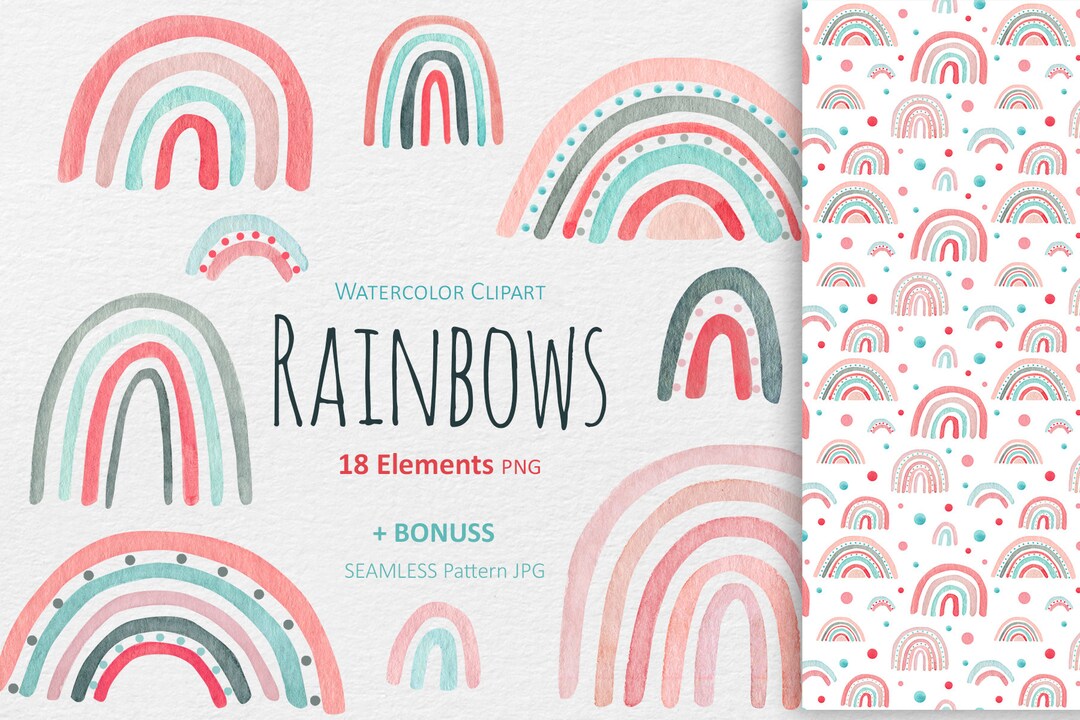 Watercolor Rainbow Digital Clipart Set. Hand Painted Nursery Art Modern ...