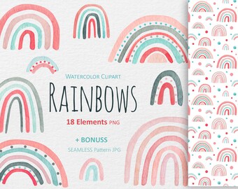 Rainbow Watercolor Clipart & Digital Paper Set. Hand Painted - Etsy