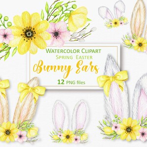 Easter Bunny Ears Clipart, Watercolor Spring Holyday Rabbit Ears With ...