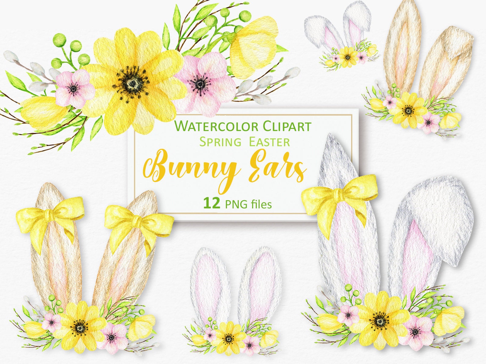 Easter Bunny Ears Clipart Watercolor Spring Holyday Rabbit - Etsy
