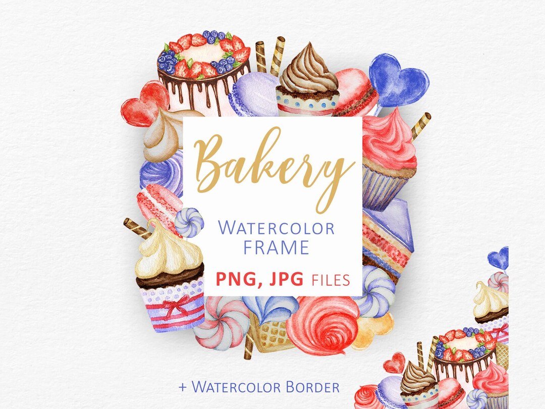 Bakery Logo Design Frame Watercolor, Baking Clipart Sweets Cakes ...