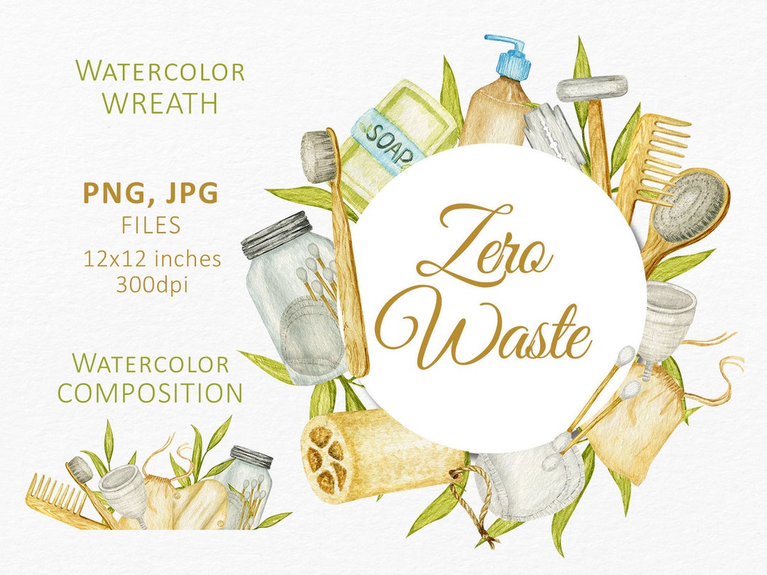 Zero Waste Clipart. Eco Friendly Bath Watercolor Wreath, Lifestyle SPA ...