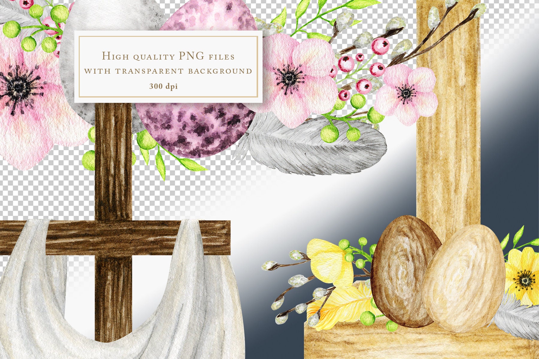 Watercolor Easter Wood Cross PNG Clipart. Catholic Wooden Crosses With ...