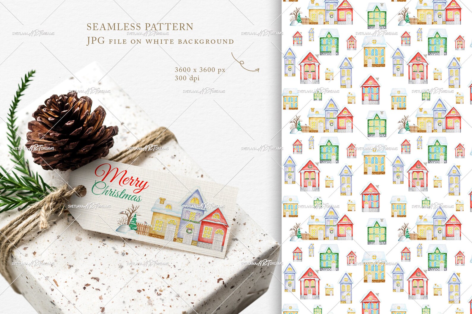Christmas Winter Village Clipart, Watercolor Kids Houses Digital Paper ...