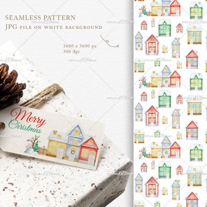 Christmas Winter Village Clipart, Watercolor Kids Houses Digital Paper ...