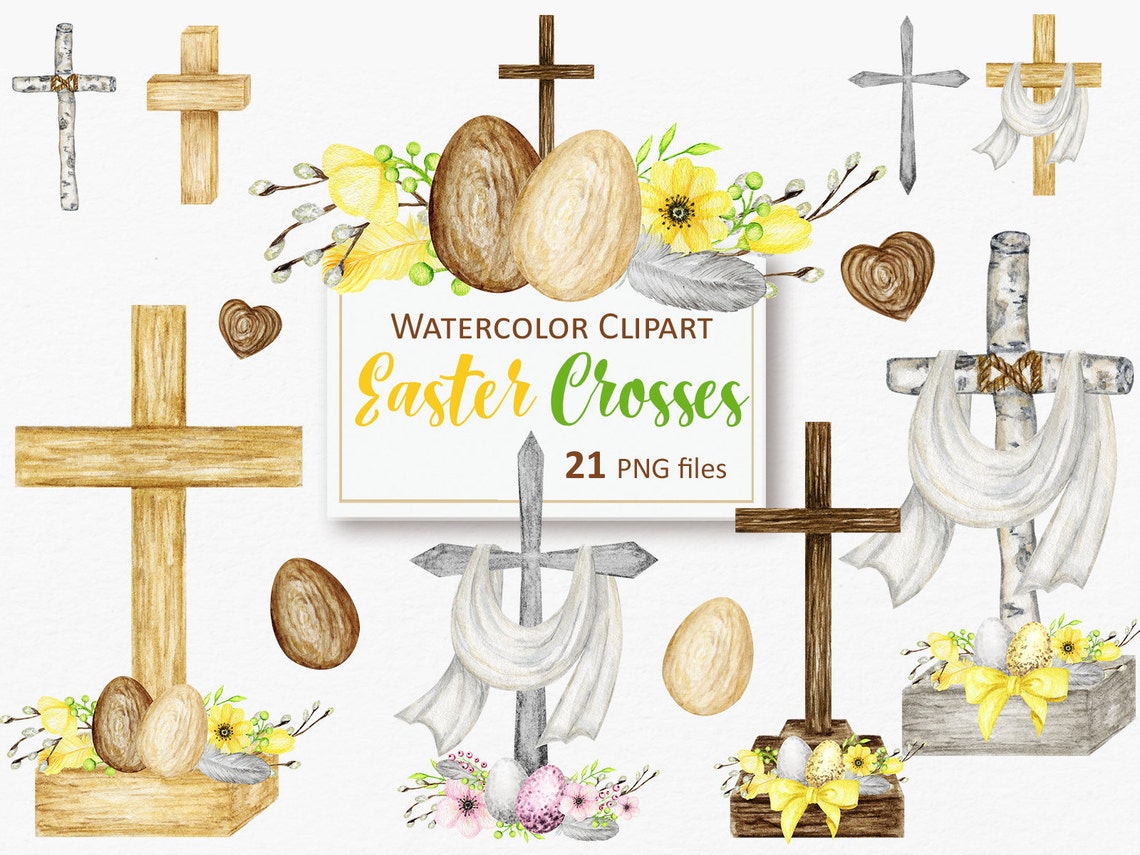 Watercolor Easter Wood Cross PNG Clipart. Catholic Wooden Crosses With ...