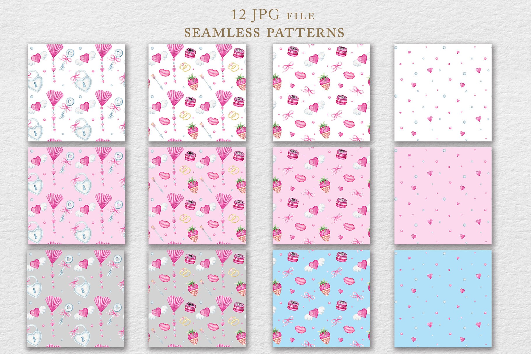 Love Digital Paper Pack, Valentines Day Hearts Seamless Patterns ...