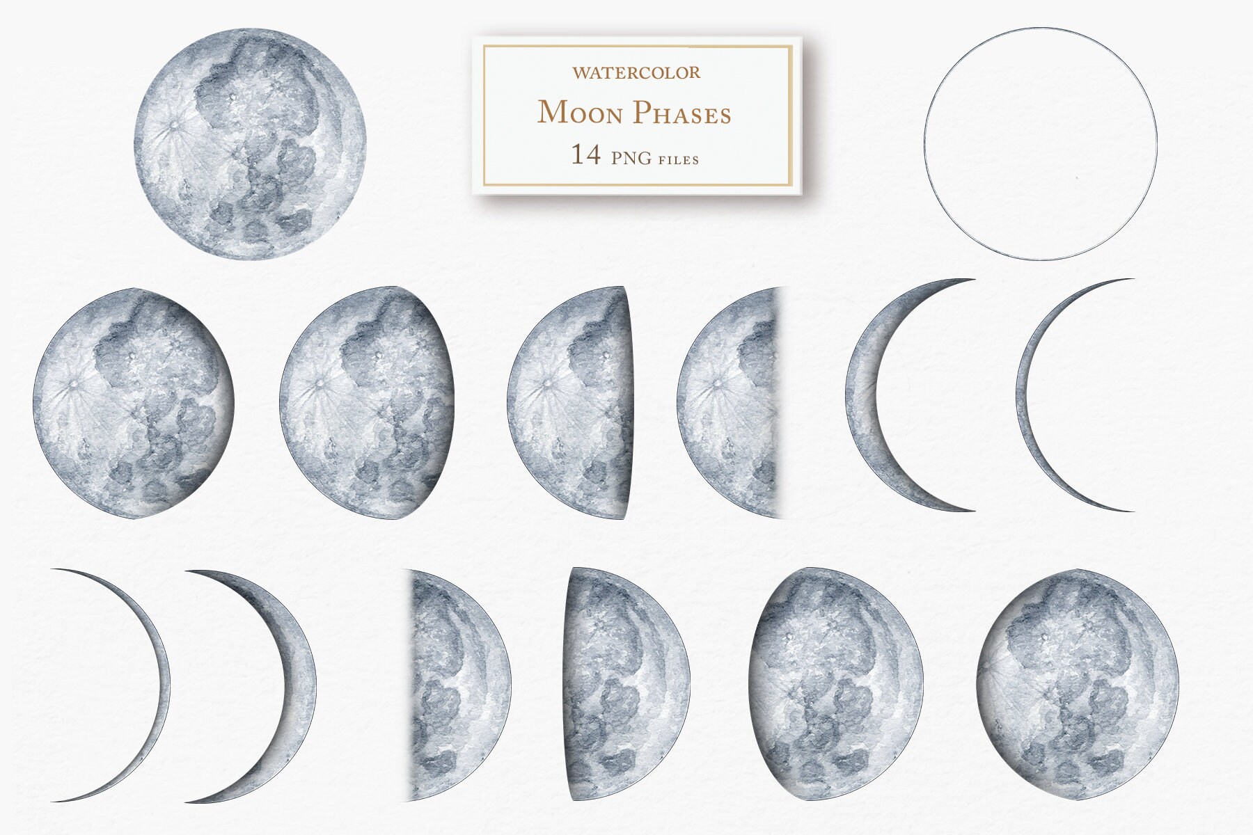 Watercolor Moon Phases Clipart: Lunar Chart PNG (digital Download) #114 ...
