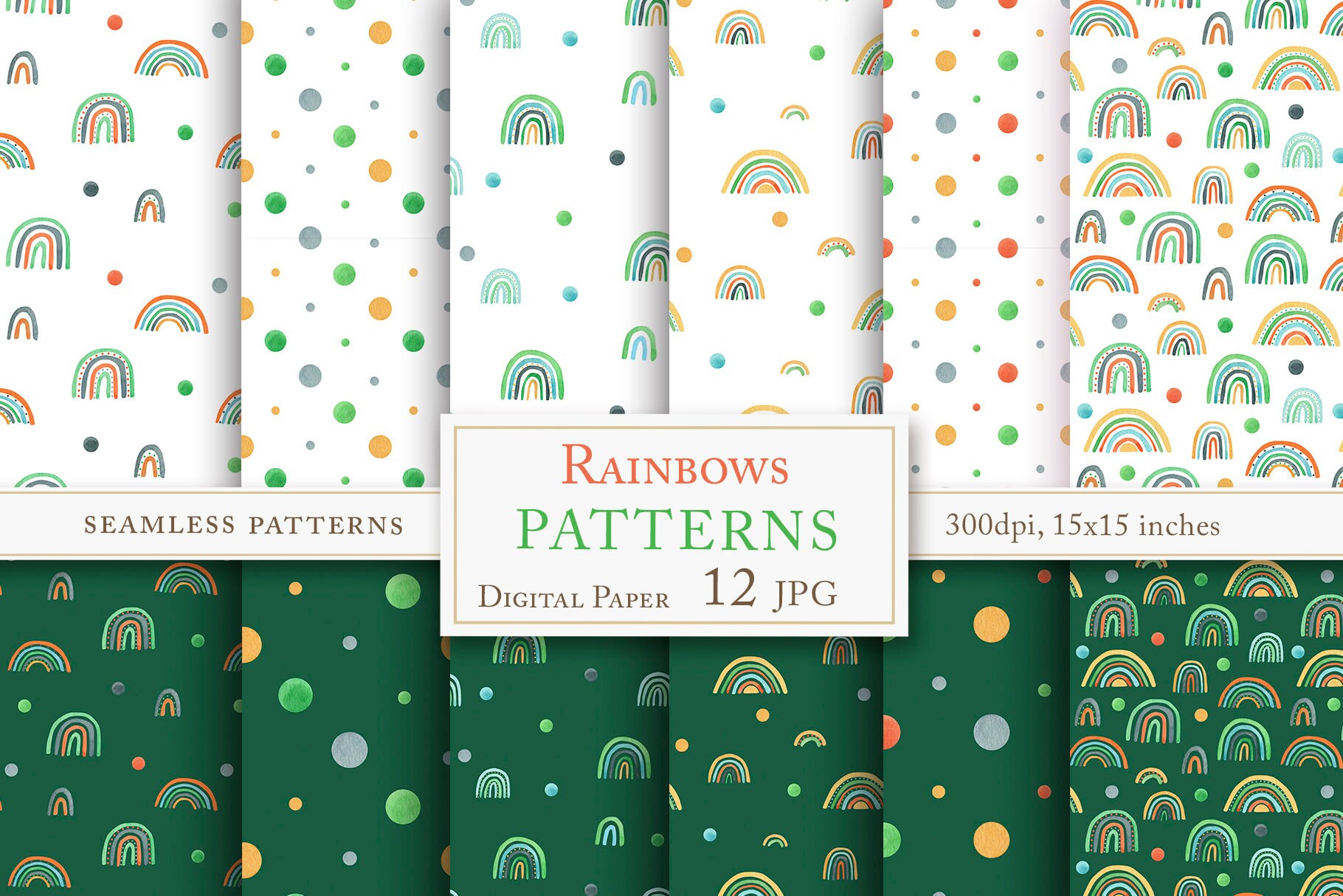 Watercolor RAINBOW Digital Paper Set Hand Painted Nursery Art - Etsy