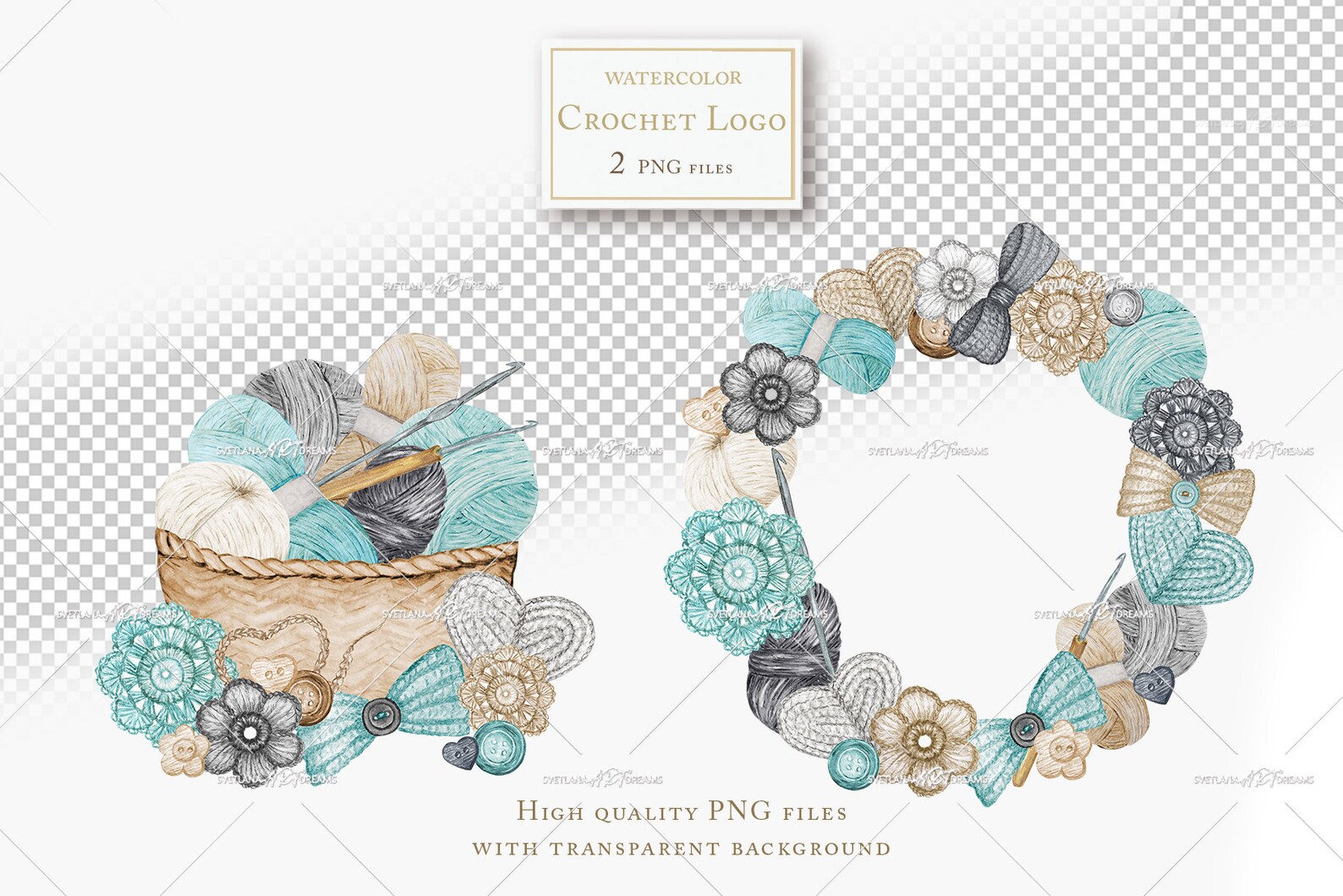 Watercolor Crochet Wreath PNG Clipart, Knitting Crocheting Logotype ...