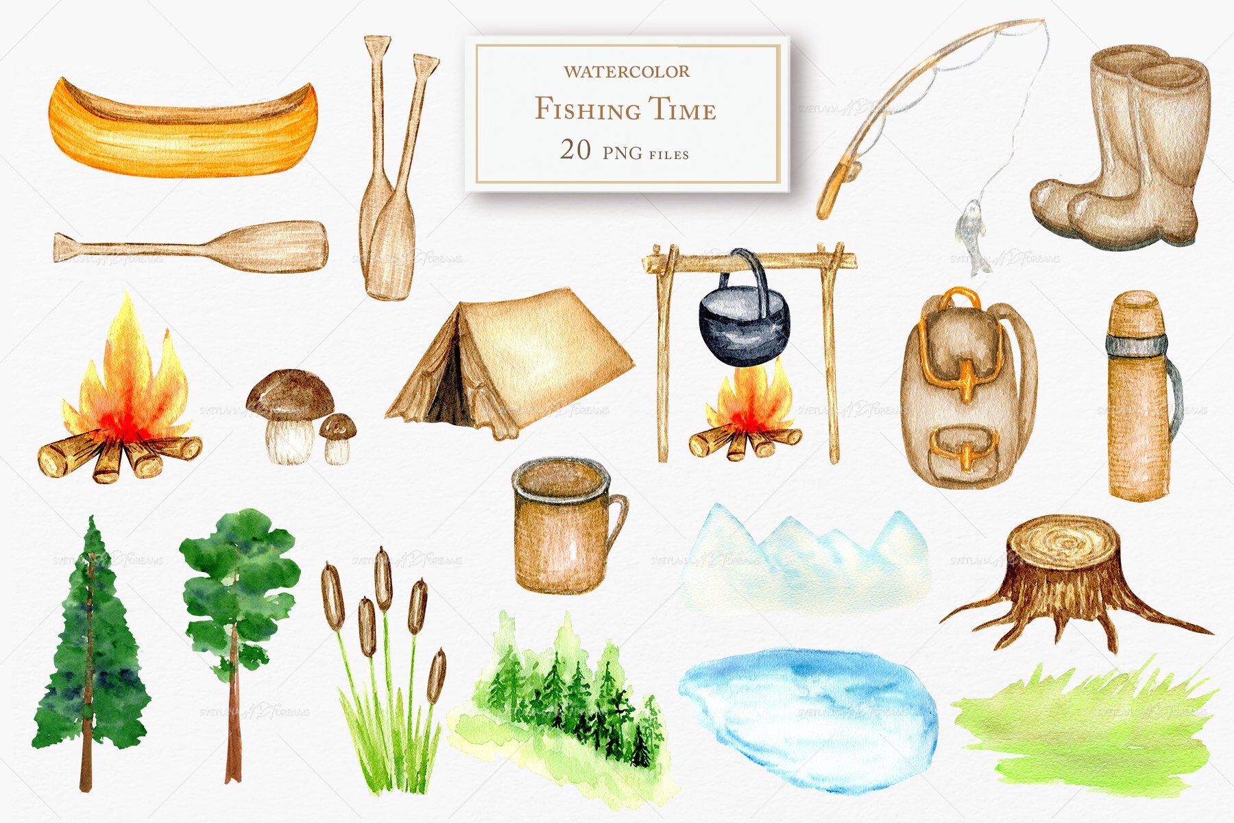 Watercolor Travel Clipart Png, Fishing Clip Art Summer Woodland Cute ...