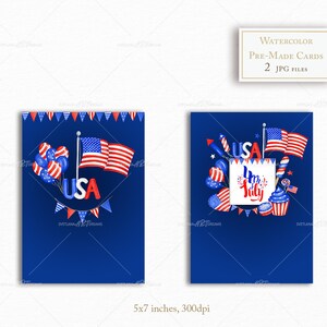 4th of July USA Flags Frame. American Patriotic Watercolor Collection ...