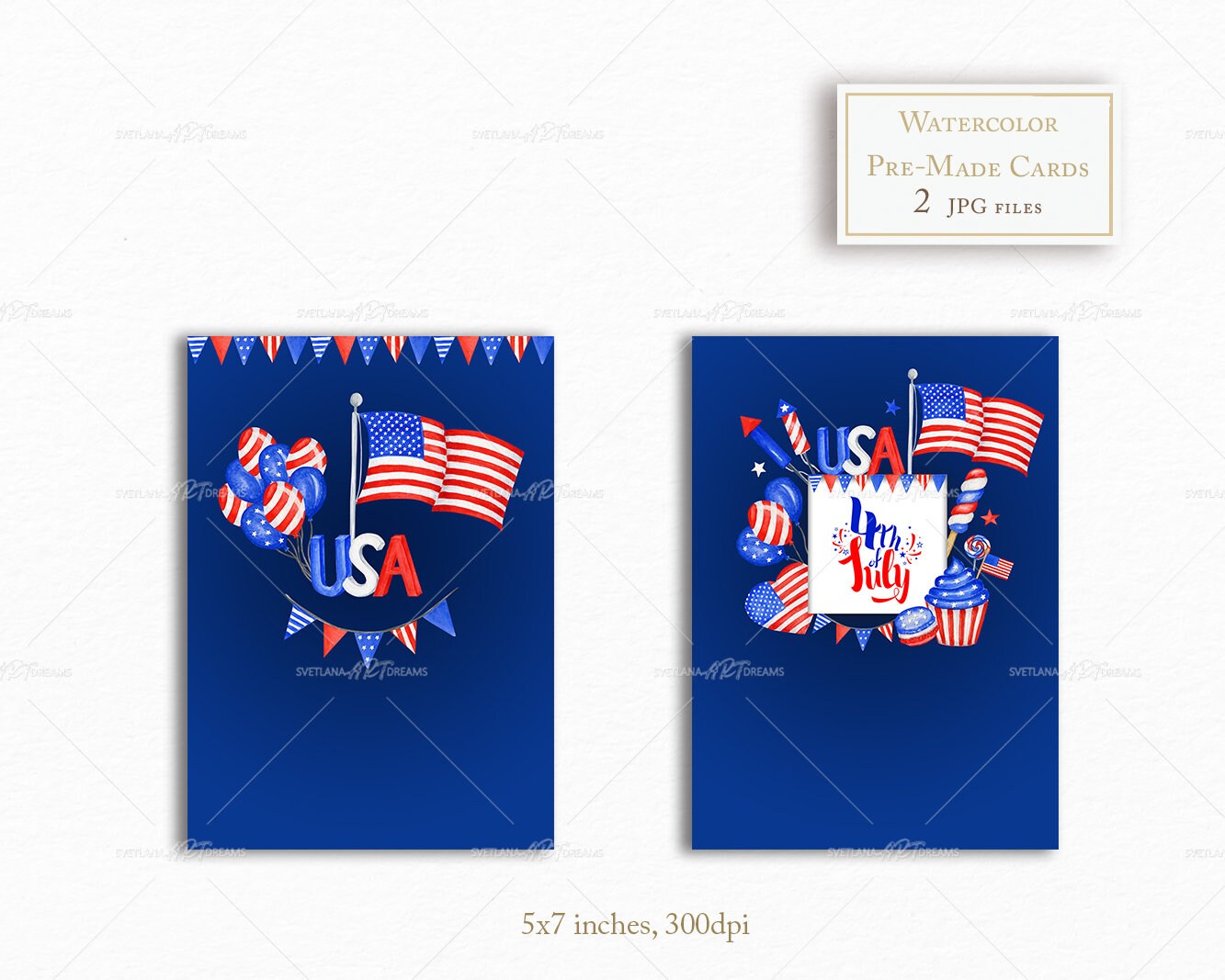 4th of July USA Flags Frame. American Patriotic Watercolor Collection ...