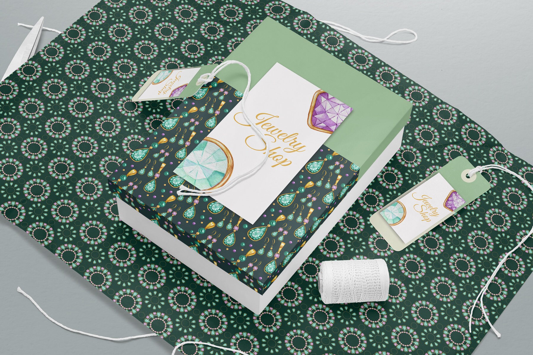 Crystal Diamonds Jewelry Digital Paper Watercolor Set, Gemstone ...