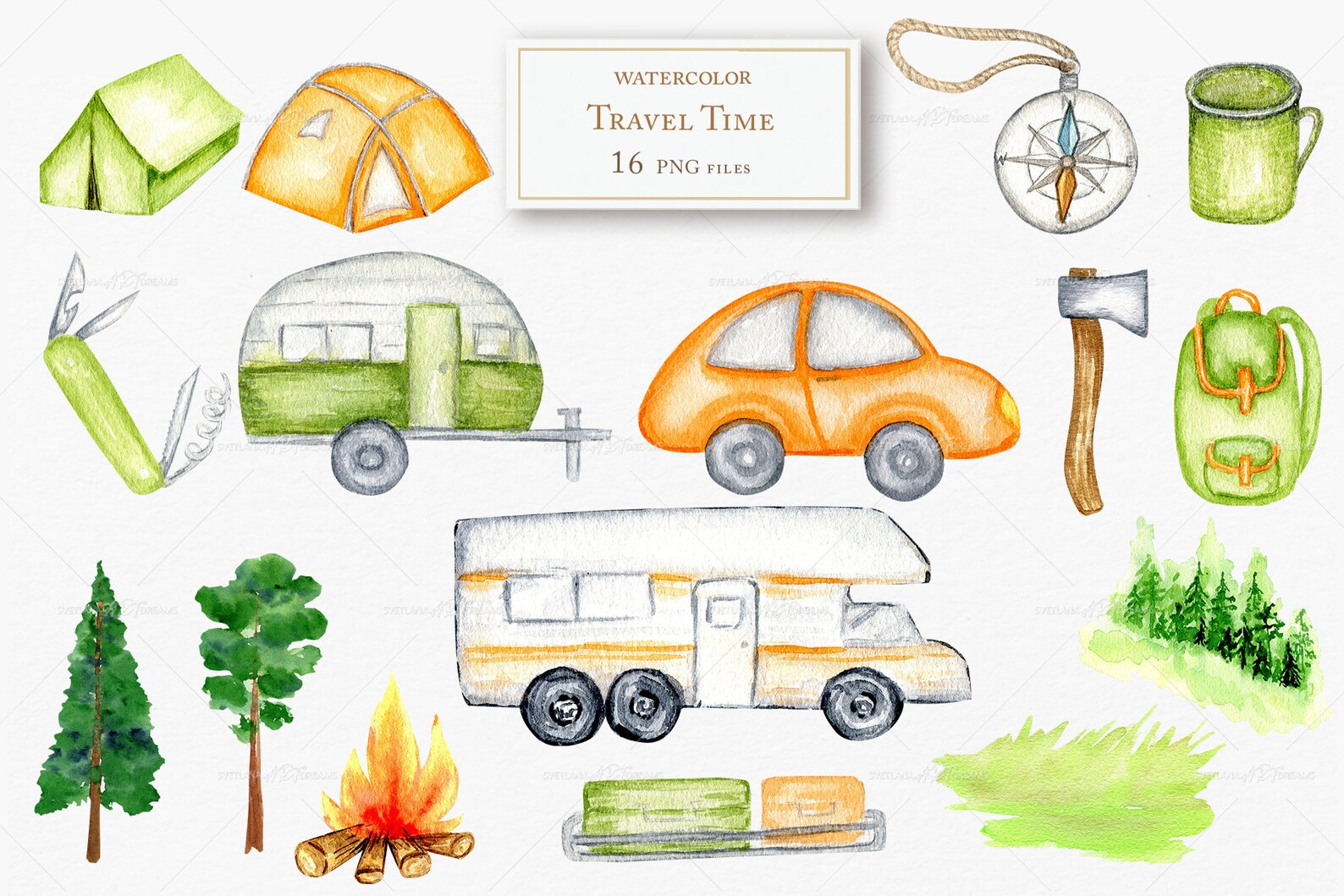 Watercolor Camper Travel Clipart PNG Wanderlust Clip Art - Etsy