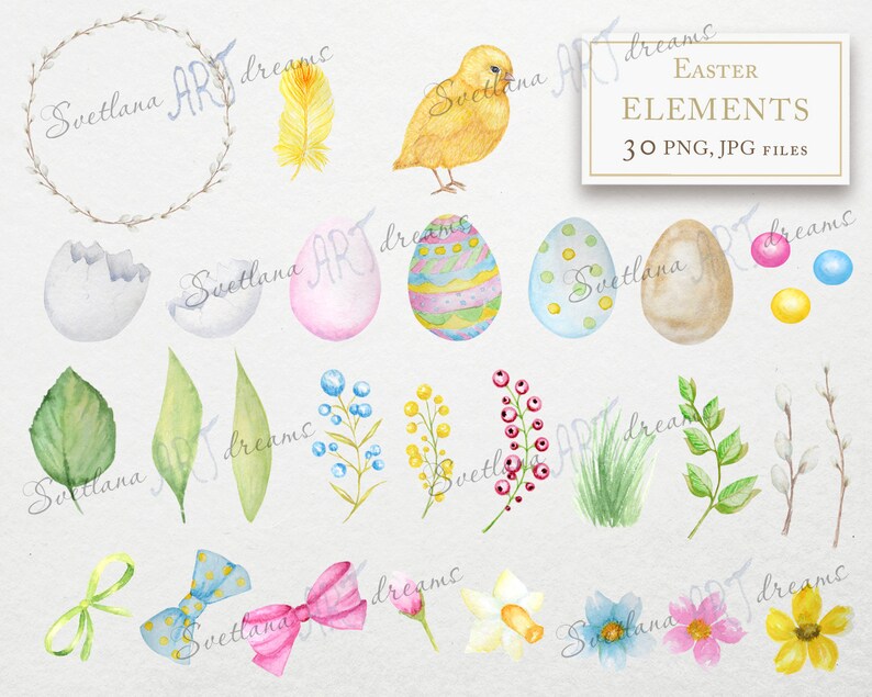 Watercolor Happy EASTER Clipart High Quality Hand Painted - Etsy