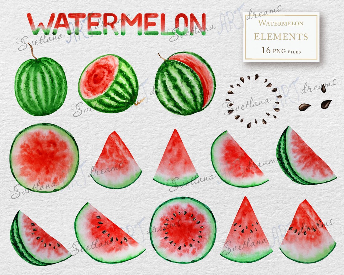 Watercolor Watermelon Clipart. Summer Fruit Clip Art. Tropical Red Pink ...