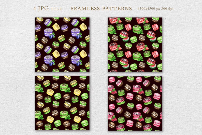 Macaron Digital Paper Pack, Watercolor Baking Sweets Cookies Seamless ...