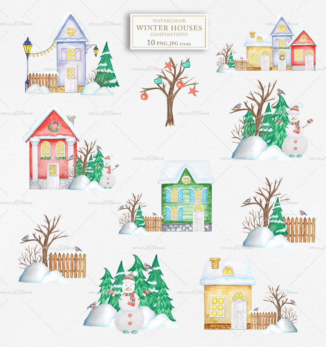 Christmas Winter Village Houses Clipart Kids Watercolor - Etsy