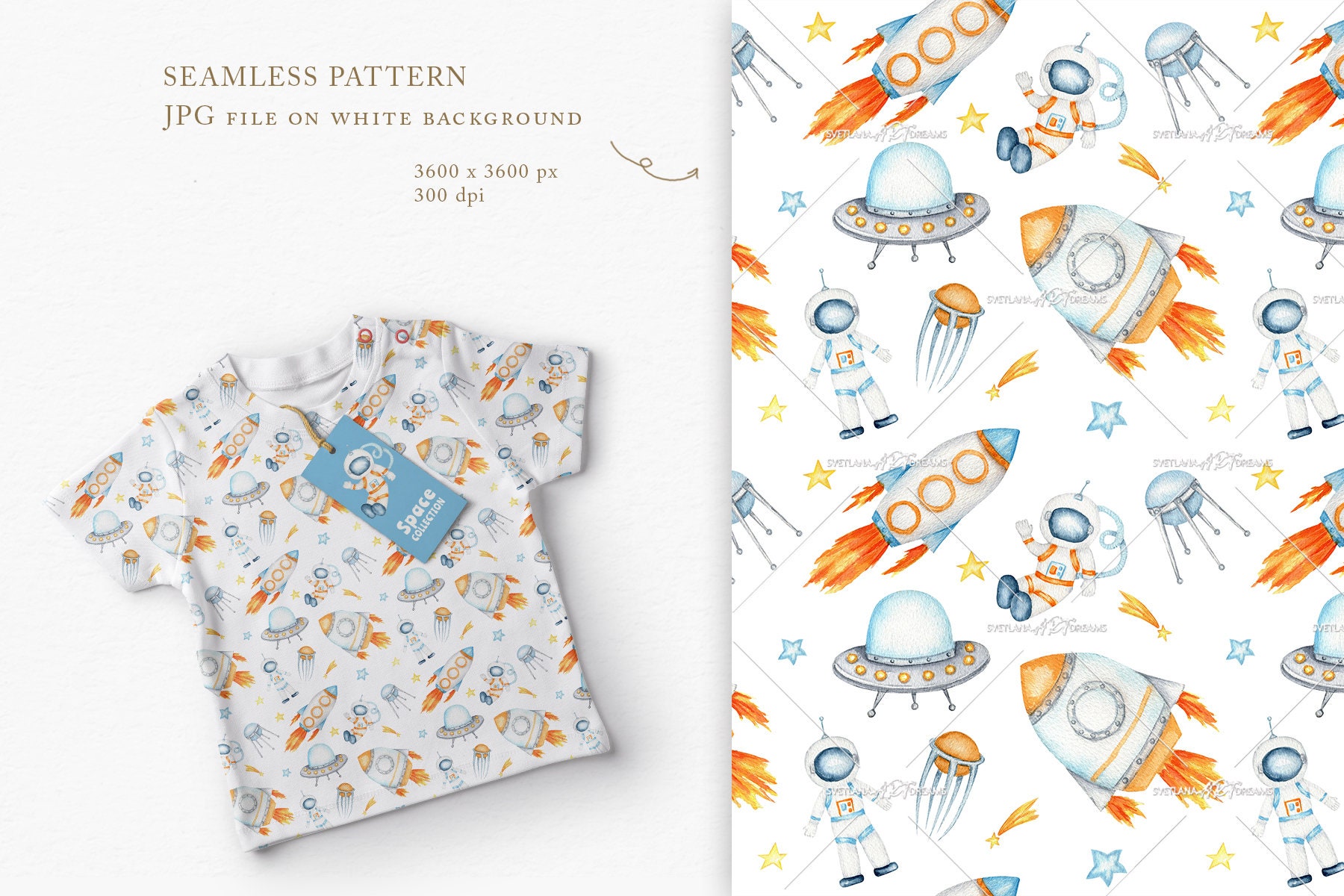 Watercolor Space Clipart Astronaut Spaceship Rocket Stars - Etsy